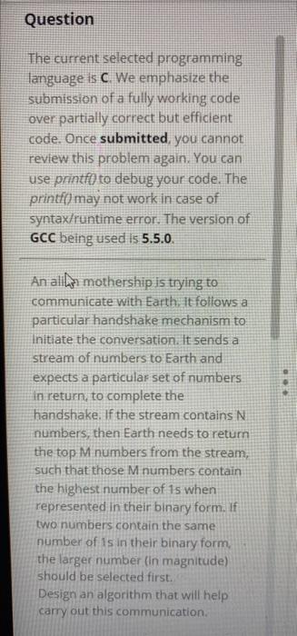 Solved Question The current selected programming language is | Chegg.com
