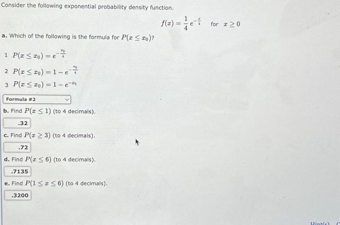 Solved Consider the following exponential probability | Chegg.com