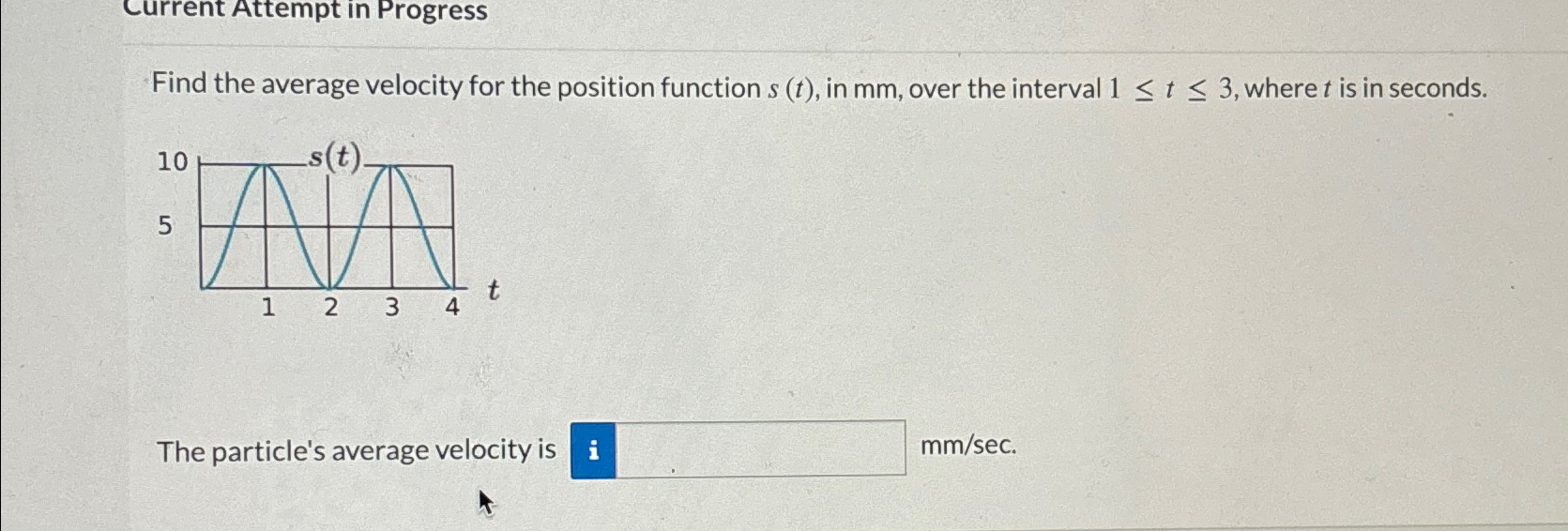 Solved Current Attempt in ProgressFind the average velocity | Chegg.com