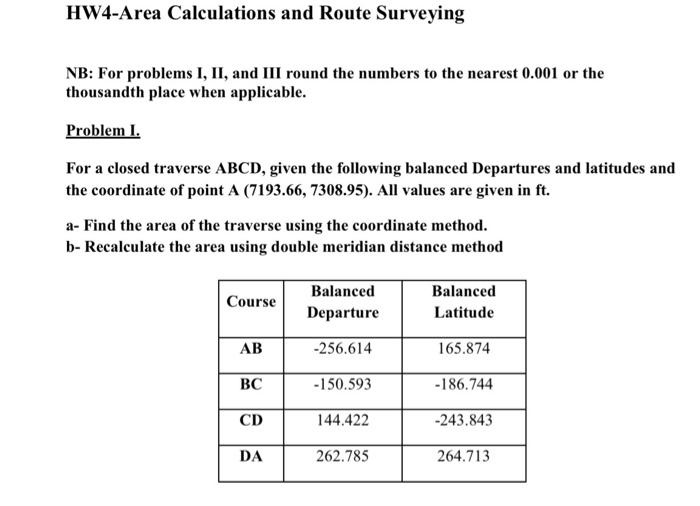 Solved HW4-Area Calculations and Route Surveying NB: For | Chegg.com