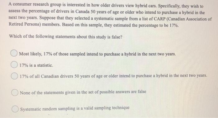 Solved A consumer research group is interested in how older | Chegg.com