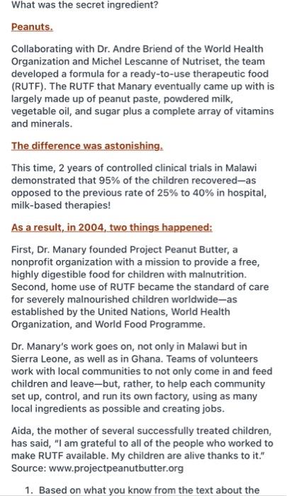 Solved Five years in and out of Africa, and Dr. Mark Manary | Chegg.com