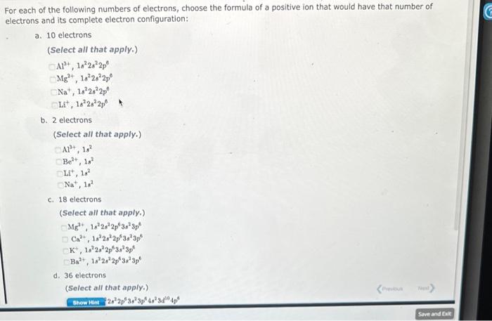 Solved ach of the following numbers of electrons, choose the | Chegg.com