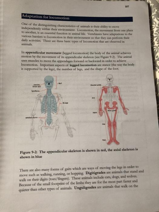 Solved 107 Adaptation for locomotion One of the | Chegg.com