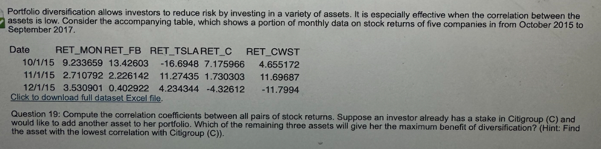 Solved Portfolio diversification allows investors to reduce | Chegg.com