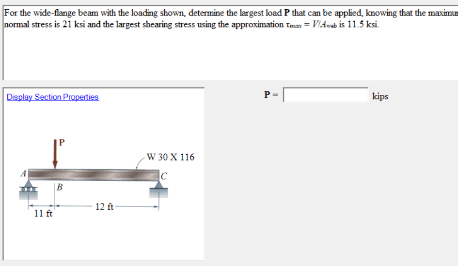 Solved For the wide-flange beam with the loading shown, | Chegg.com
