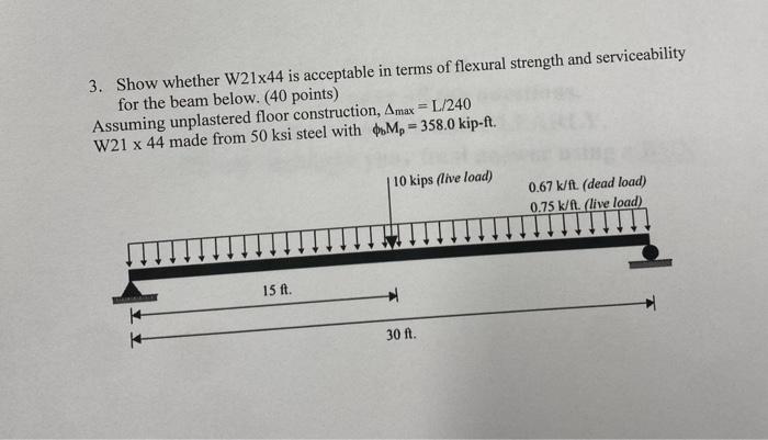 Solved 3. Show whether W21x44 is acceptable in terms of | Chegg.com
