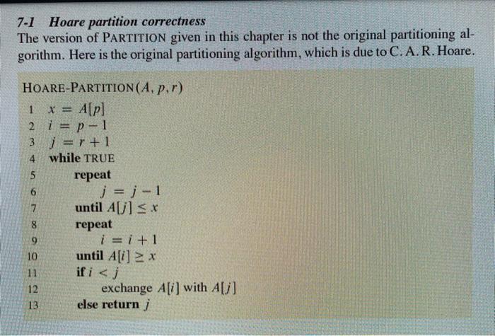 Solved 7-1 Hoare partition correctness The version of | Chegg.com Solved 7-1 Hoare partition correctness The version of | Chegg.com