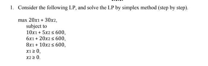 Solved 1. Consider the following LP, and solve the LP by | Chegg.com