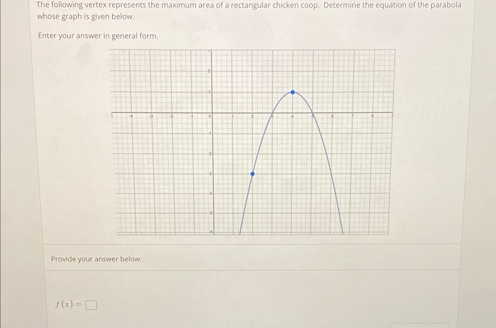 Solved The following vertex represents the maximum area of a | Chegg.com