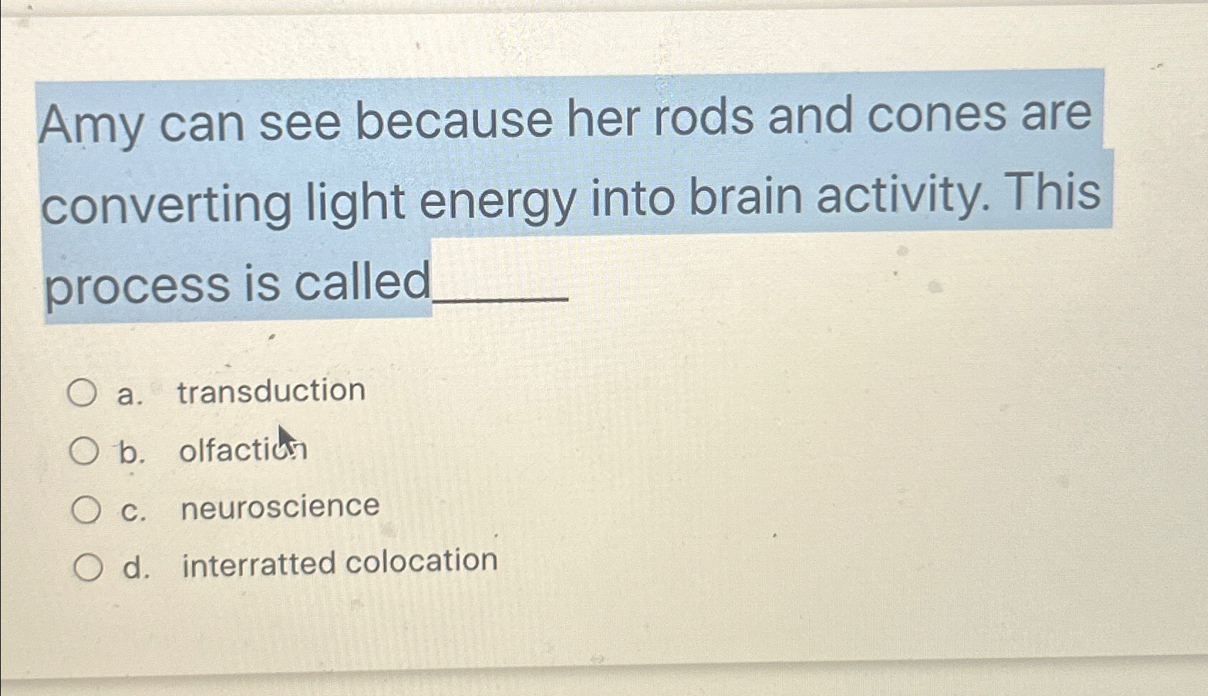 Solved Amy can see because her rods and cones are converting | Chegg.com