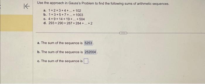 Solved Use the approach in Gauss's Problem to find the | Chegg.com