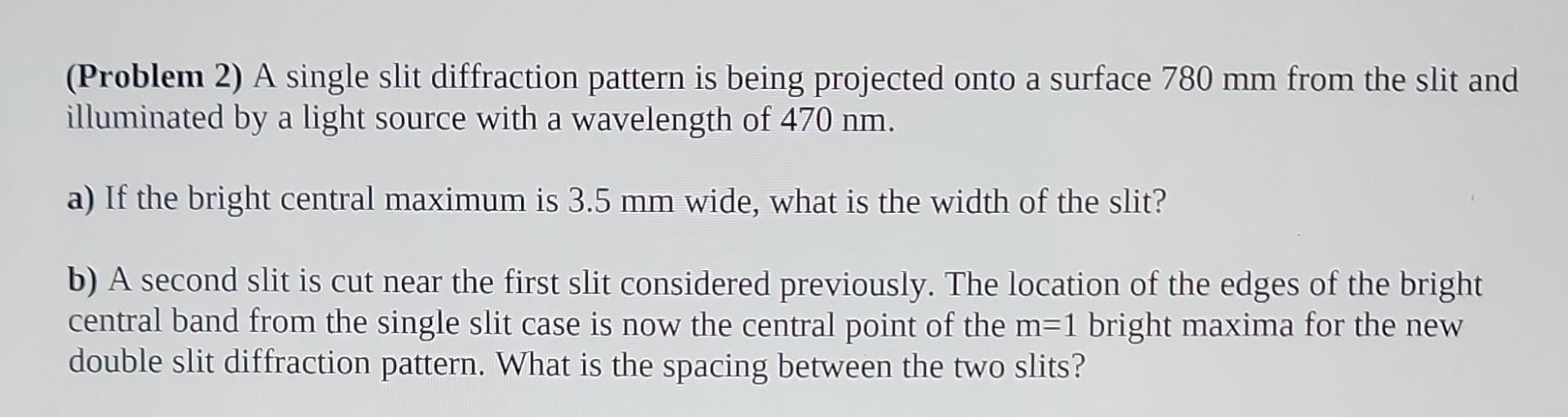 Solved (Problem 2) A single slit diffraction pattern is | Chegg.com