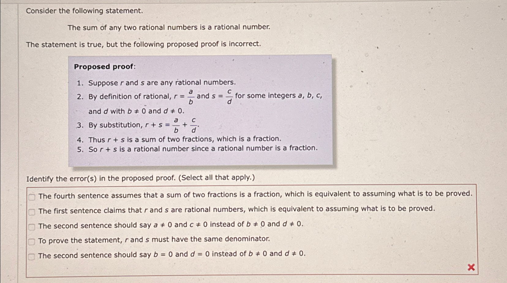 Solved Consider the following statement.The sum of any two | Chegg.com