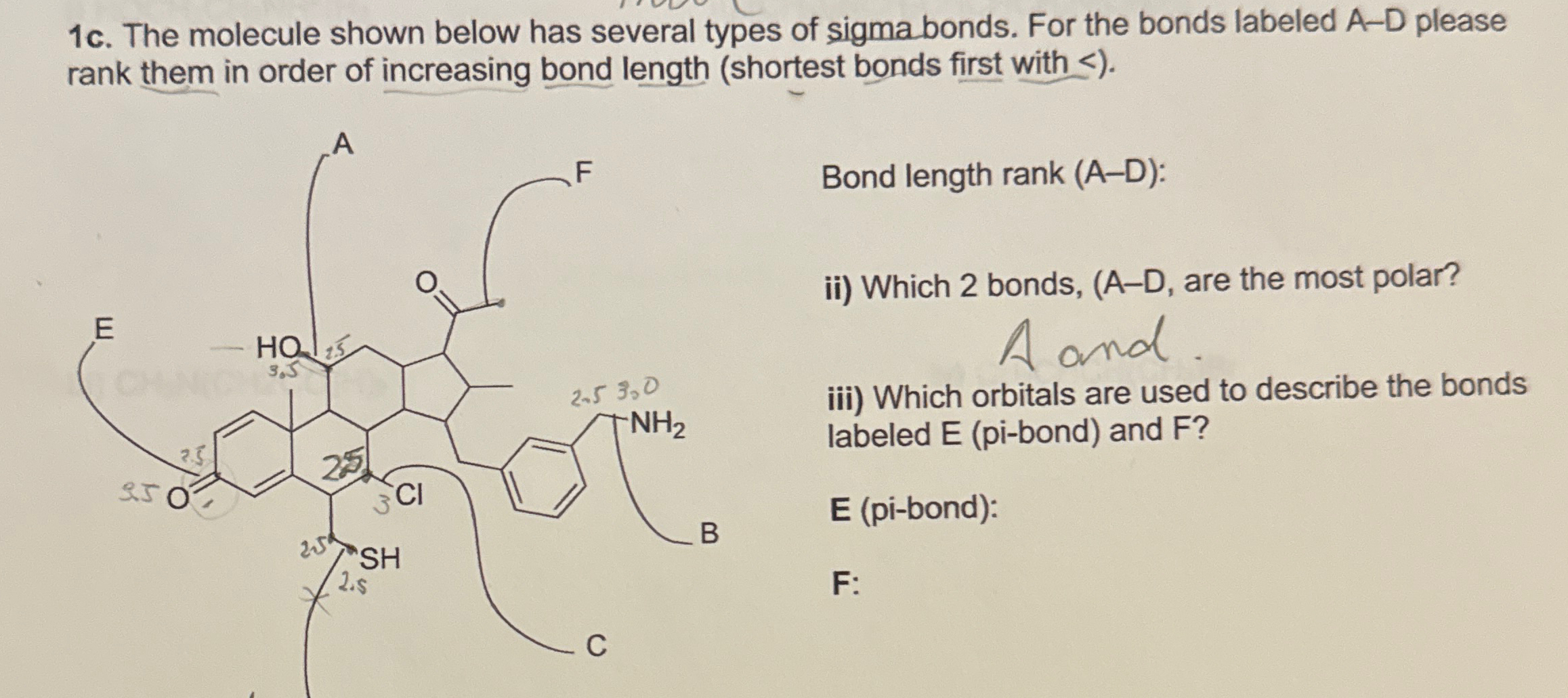 Solved 1c. ﻿The molecule shown below has several types of | Chegg.com