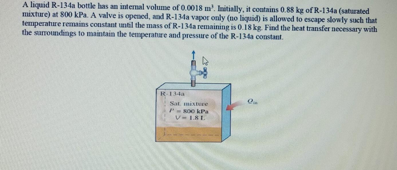 Solved A liquid R-134a bottle has an internal volume of | Chegg.com