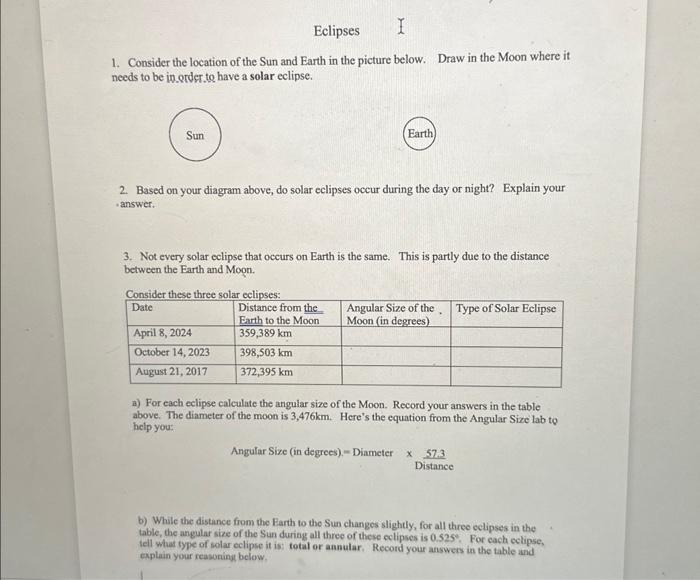 Solved c) You should have found 2 eclipses were total | Chegg.com