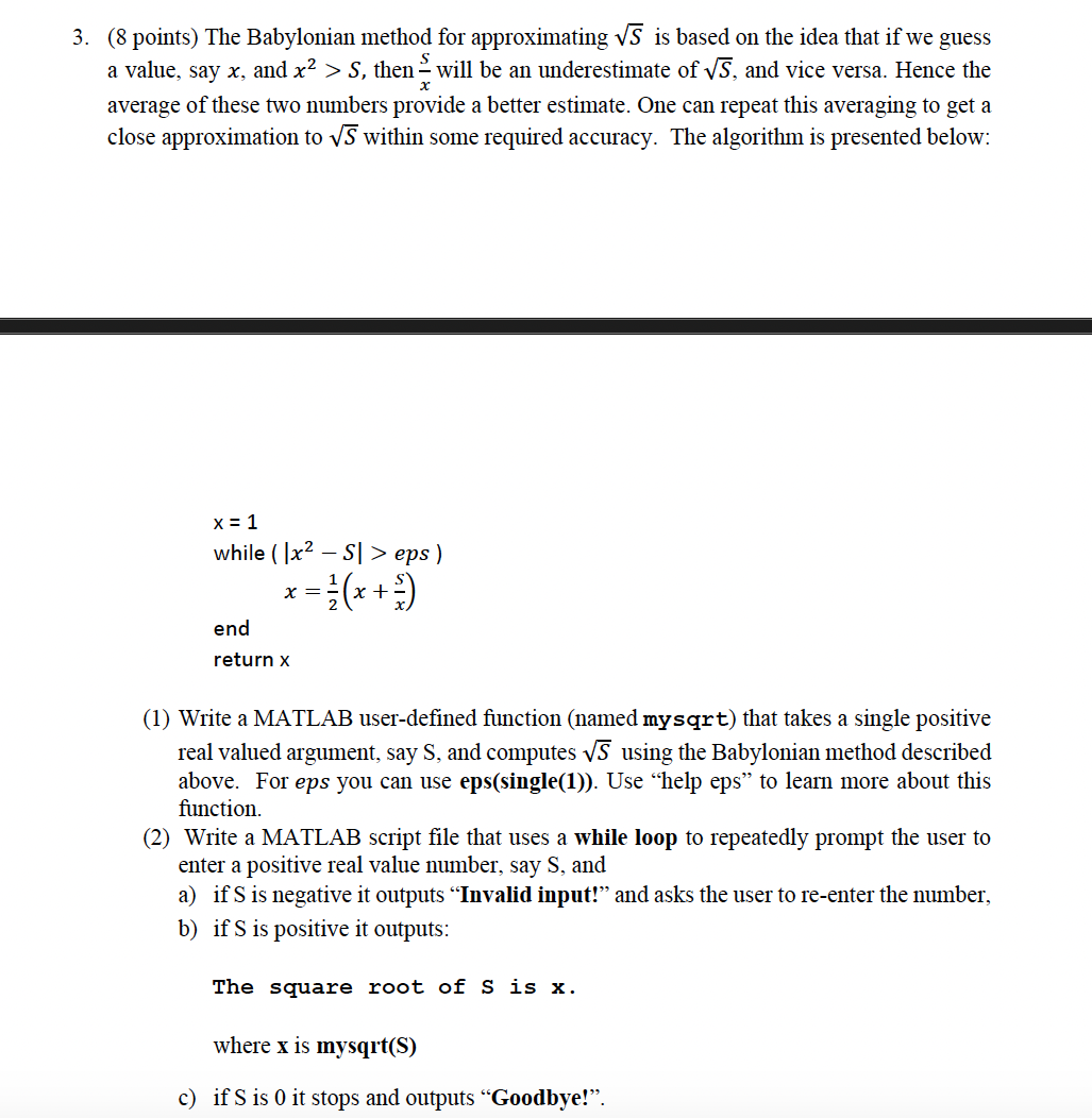 Solved ( 8 ﻿points) ﻿The Babylonian method for approximating | Chegg.com