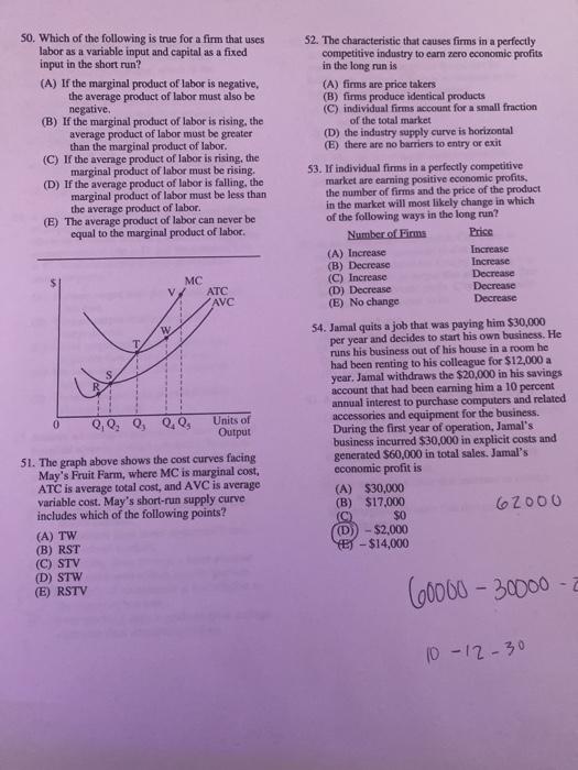 Solved 50. Which of the following is true for a firm that | Chegg.com