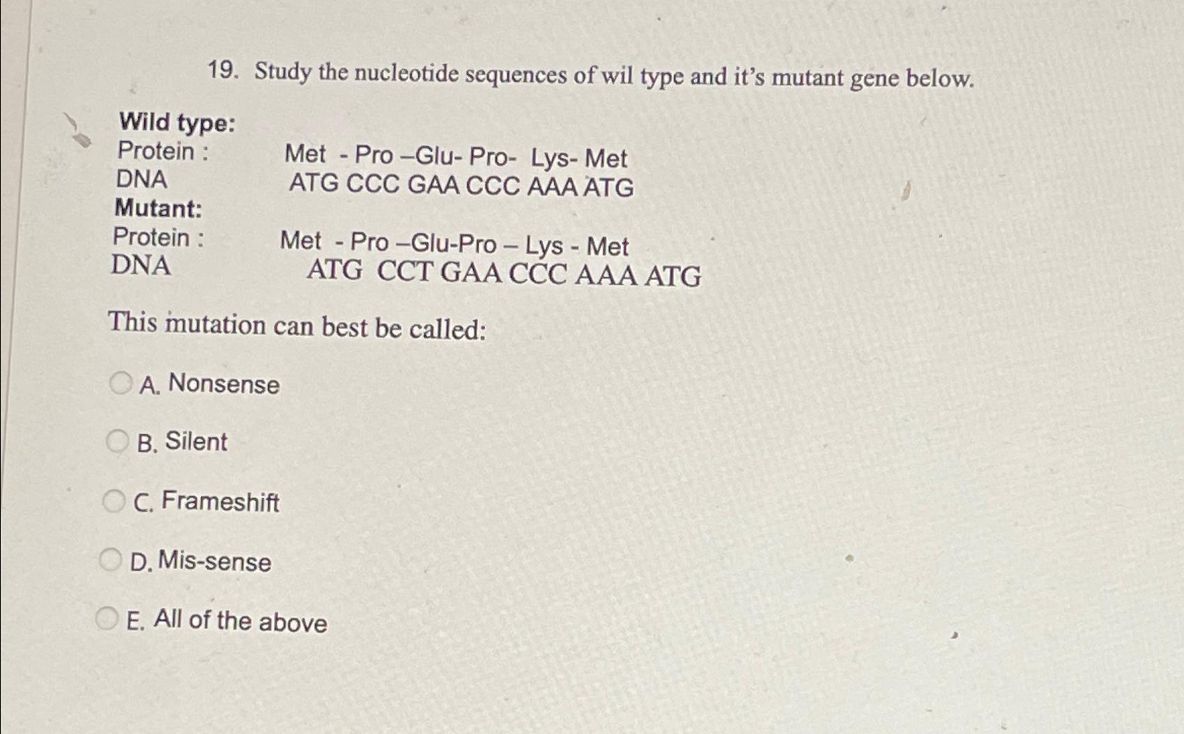 Solved Study the nucleotide sequences of wil type and it's | Chegg.com