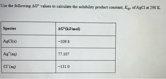 Solved Use the following AGⓇ values to calculate the | Chegg.com