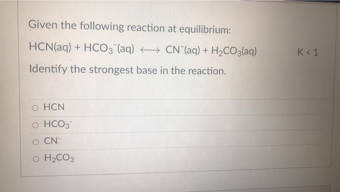 Solved Given the following reaction at equilibrium: HCN(aq) | Chegg.com