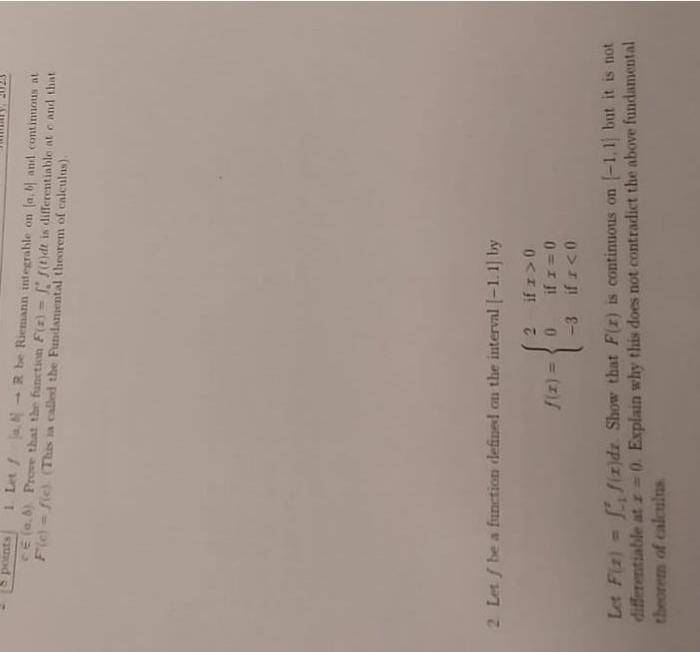 Solved Let f [a,b] to R be Riemann integrable on (a, b) and | Chegg.com
