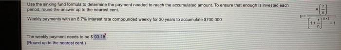 Solved Use the sinking fund formula to determine the payment | Chegg.com