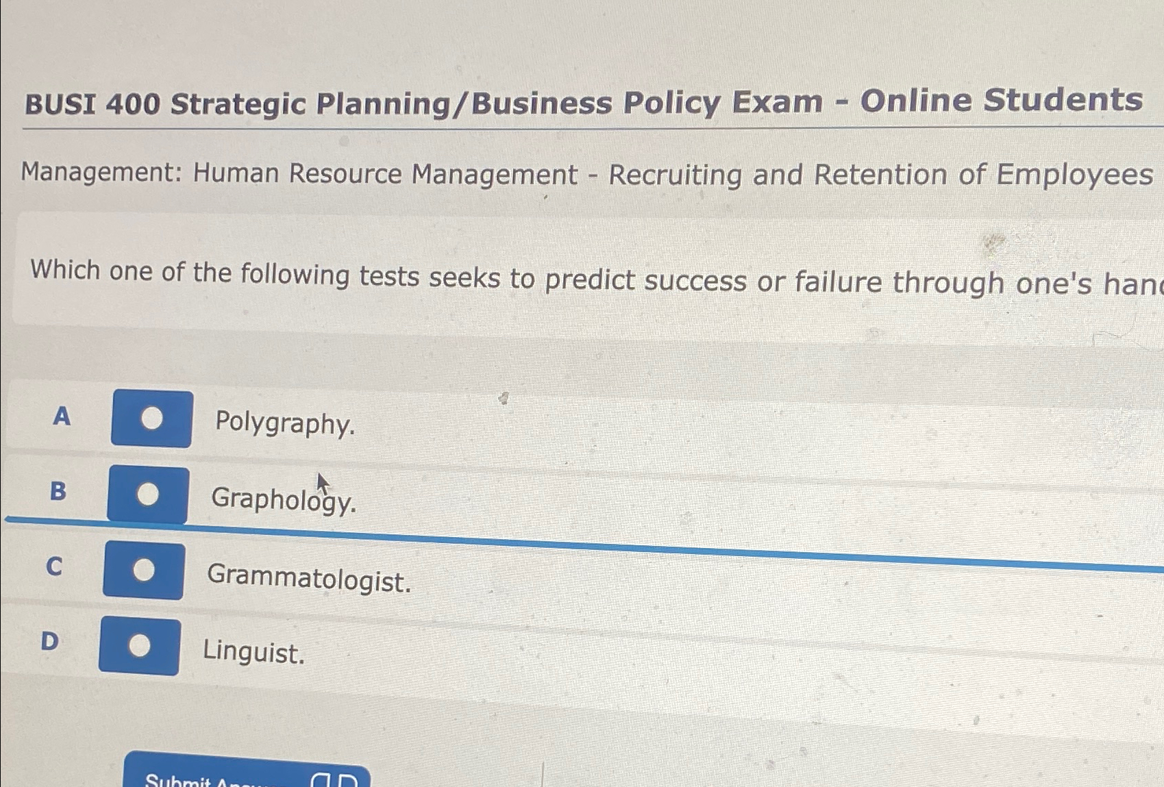 Solved BUSI 400 ﻿Strategic Planning/Business Policy Exam - | Chegg.com