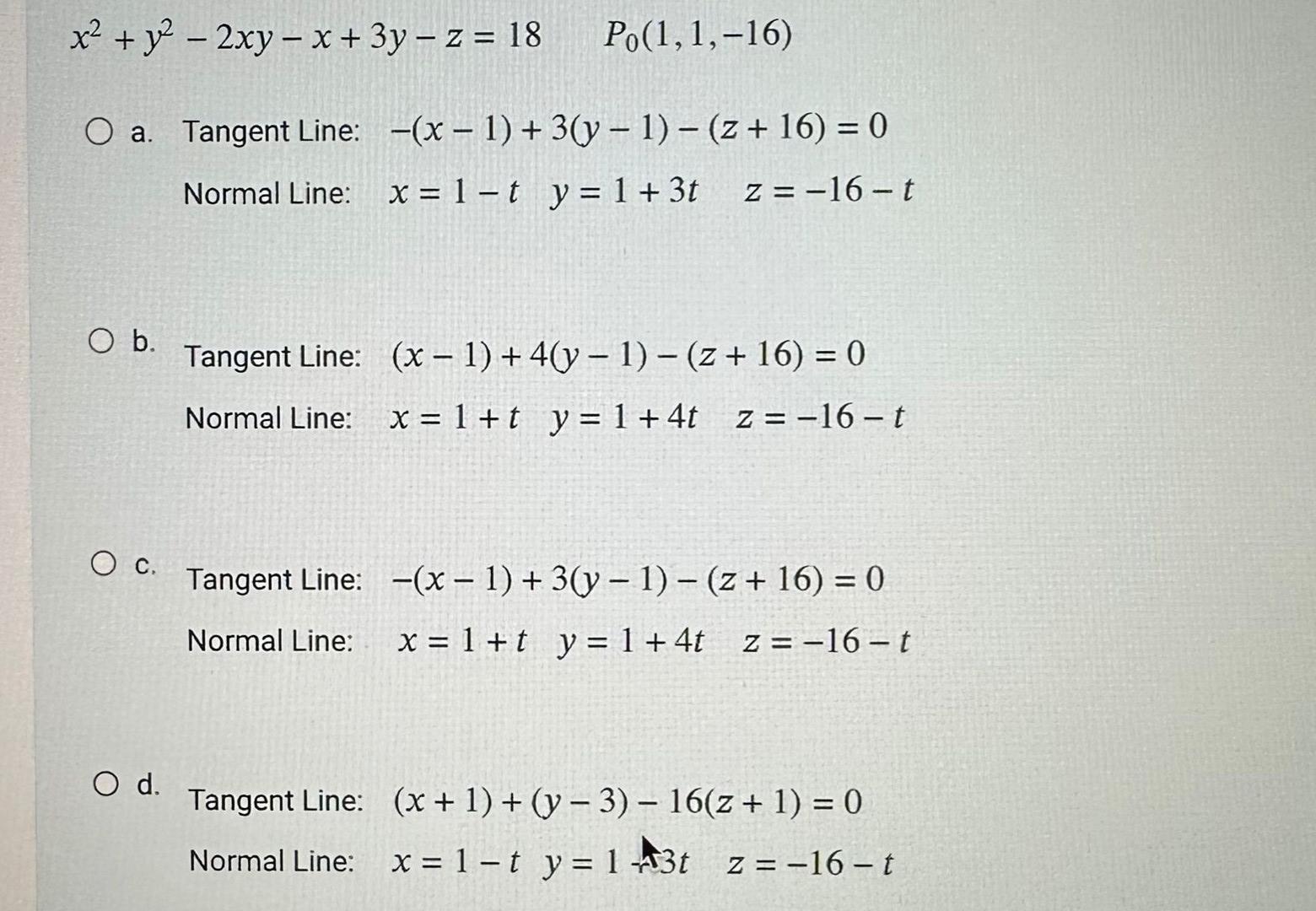 Solved find equations for tangent plane and normal line at | Chegg.com