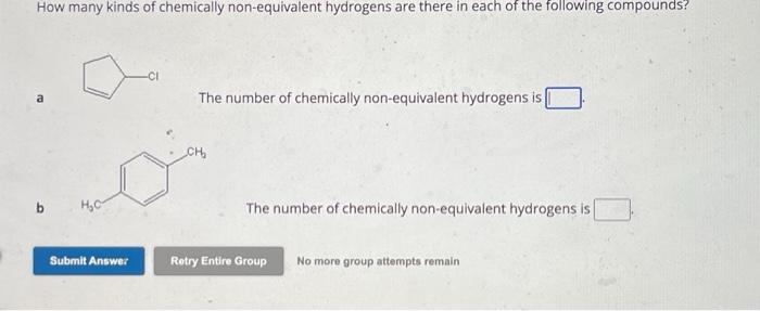 Solved a The number of chemically non-equivalent hydrogens | Chegg.com