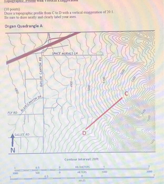 Solved (10 points) Draw a topographic profile from C to D | Chegg.com