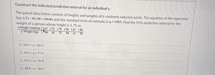 Solved Construct the indicated prediction interval for an | Chegg.com