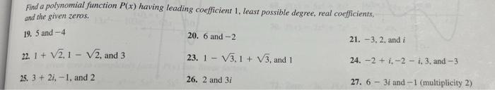 Solved CHECKING ANALYTIC SKILLS Find a polynomial function | Chegg.com