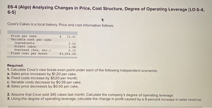 Solved E6-4 (Algo) Analyzing Changes in Price, Cost | Chegg.com