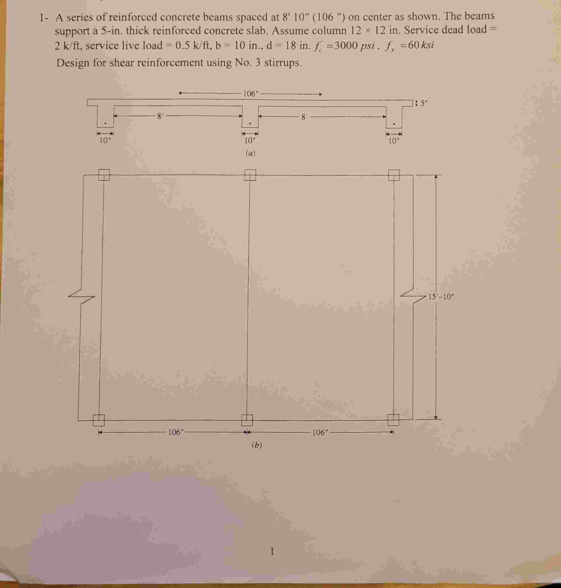 Solved 1- ﻿A series of ﻿reinforced concrete beams spaced | Chegg.com