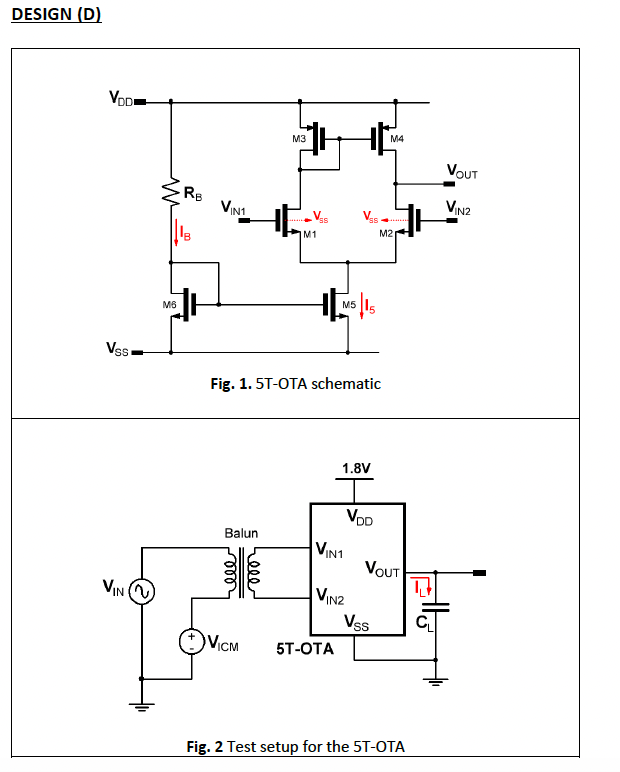 Solved Rb=22157 ﻿ohm, DESIGN (D)Fig. 1. 5T-OTA schematicFig. | Chegg.com