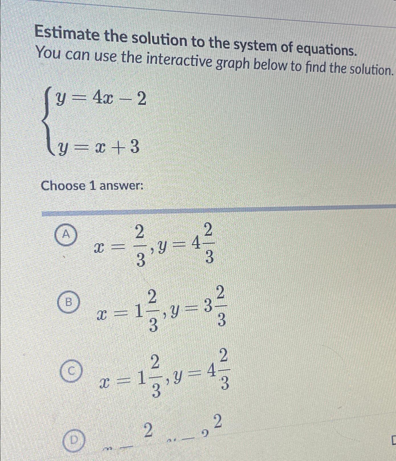 Solved Estimate the solution to the system of equations. You | Chegg.com