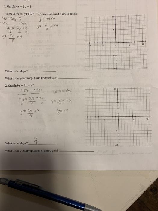 Solved 100 1. Graph: 4x + 2y = 8 "Hint: Solve for y FIRST. | Chegg.com