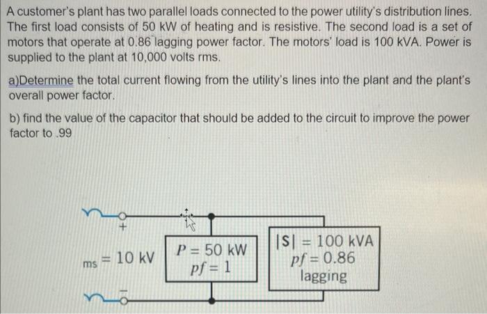 Solved A customer's plant has two parallel loads connected | Chegg.com