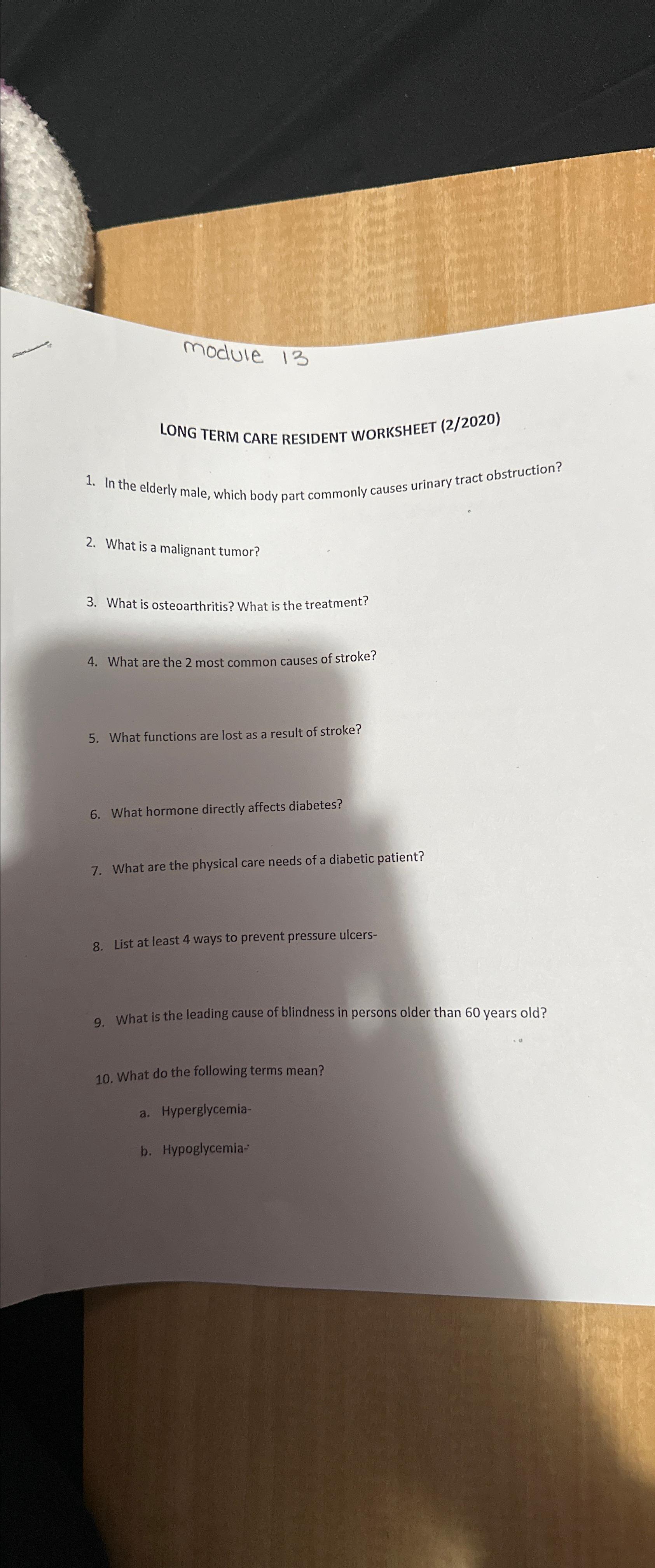 Solved module 13LONG TERM CARE RESIDENT WORKSHEET (2/2020)In | Chegg.com