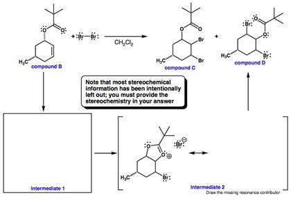 Reaction of the compound labeled B with Br2 in CH2Cl2 | Chegg.com
