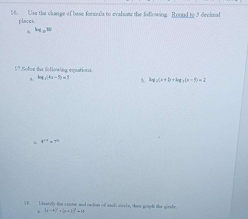 Solved show ALL steps 16. use the change of base formula to | Chegg.com