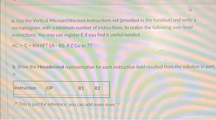 Solved a. Use the Vertical Microarchitecture Instructions | Chegg.com