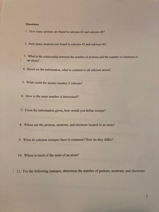 Solved Questions 1. How many protons are found in calcium-42 | Chegg.com