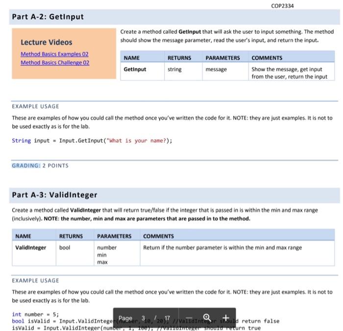 Create a method called Getinput that will ask the | Chegg.com