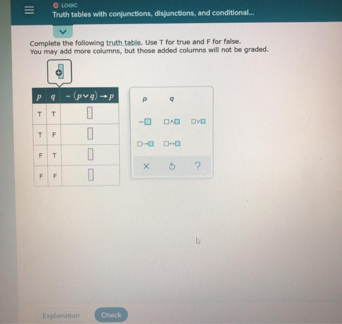 Solved O LOGIC Truth tables with conjunctions, disjunctions, | Chegg.com