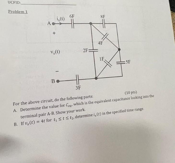 Solved UCFID: Problem 1 6F 8F i (1) A> 4F 2F V (1) IF 5F 5 B | Chegg.com