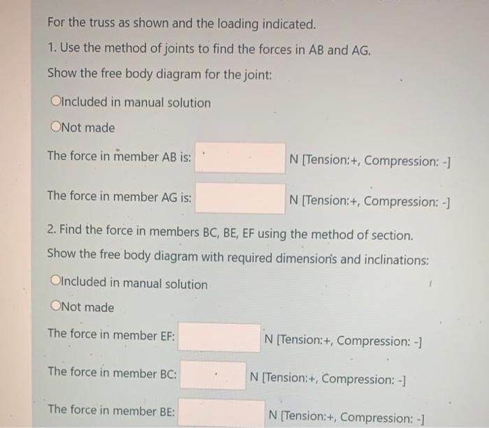 Solved F1 D d 02 F2 С E с F: B F b А) G a For the truss as | Chegg.com