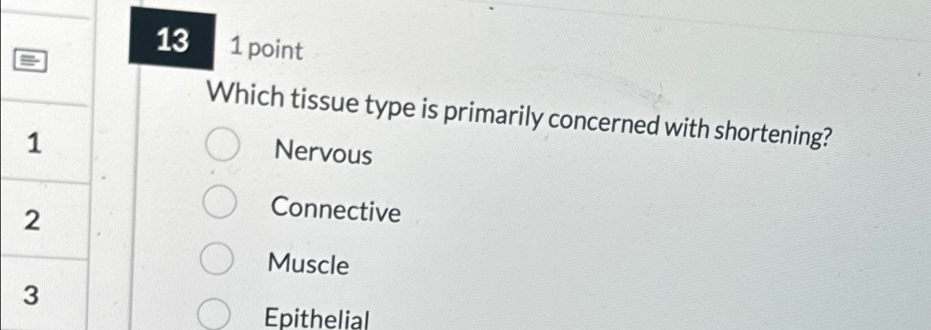 Solved 131 ﻿pointWhich tissue type is primarily concerned | Chegg.com